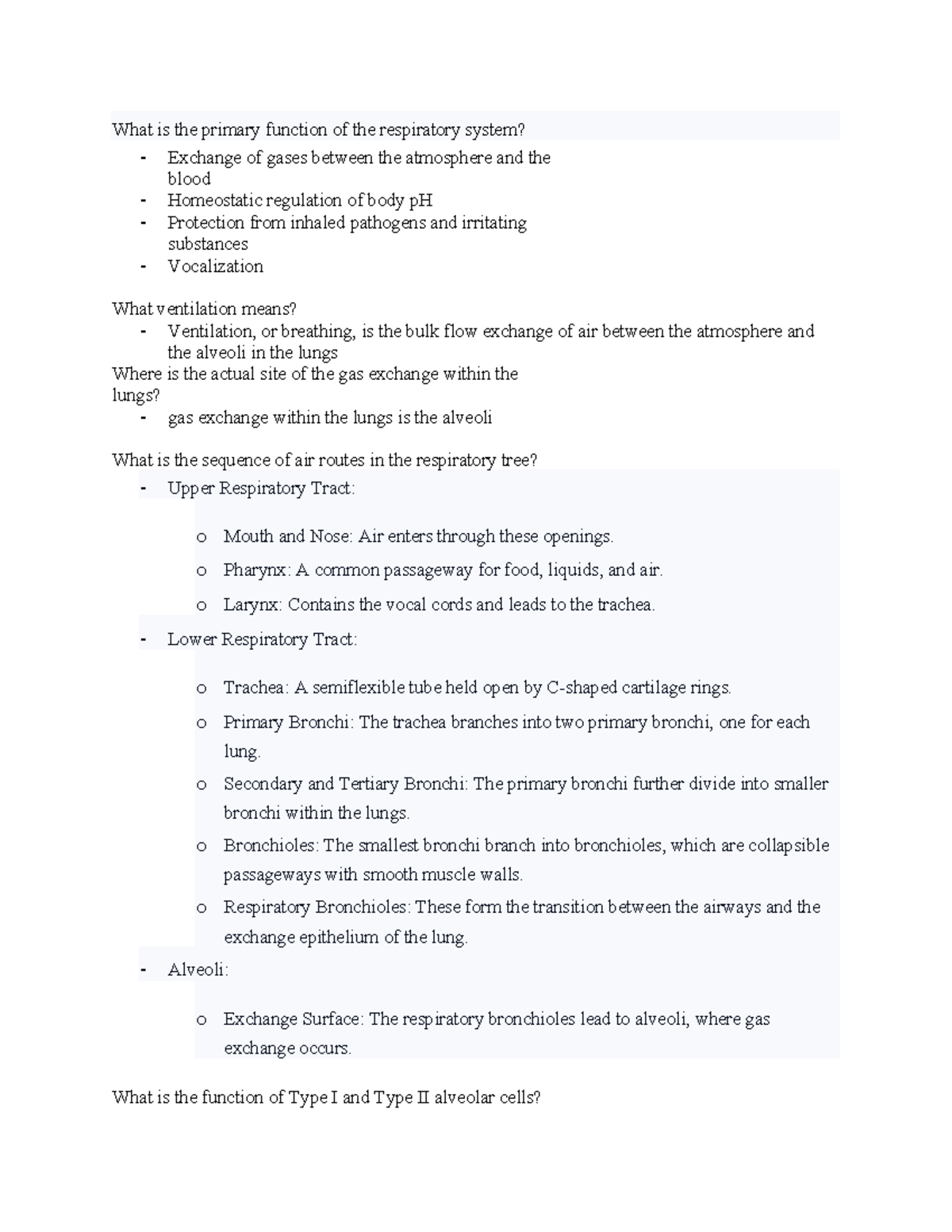 Respitory ch 17 - practice quiz - What is the primary function of the ...