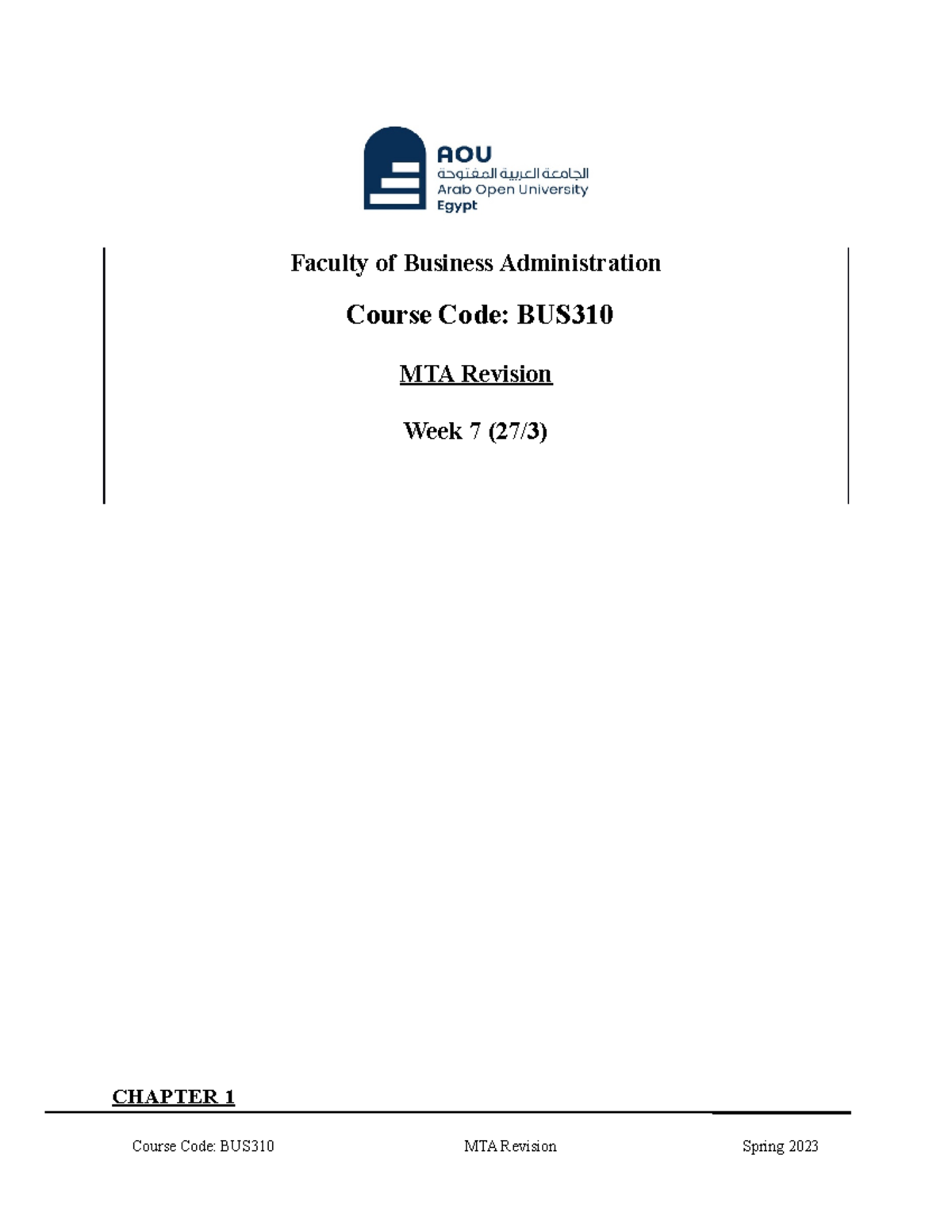 BUS310 MTA Revision Spring 23 - Nourelhoda - Faculty of Business ...