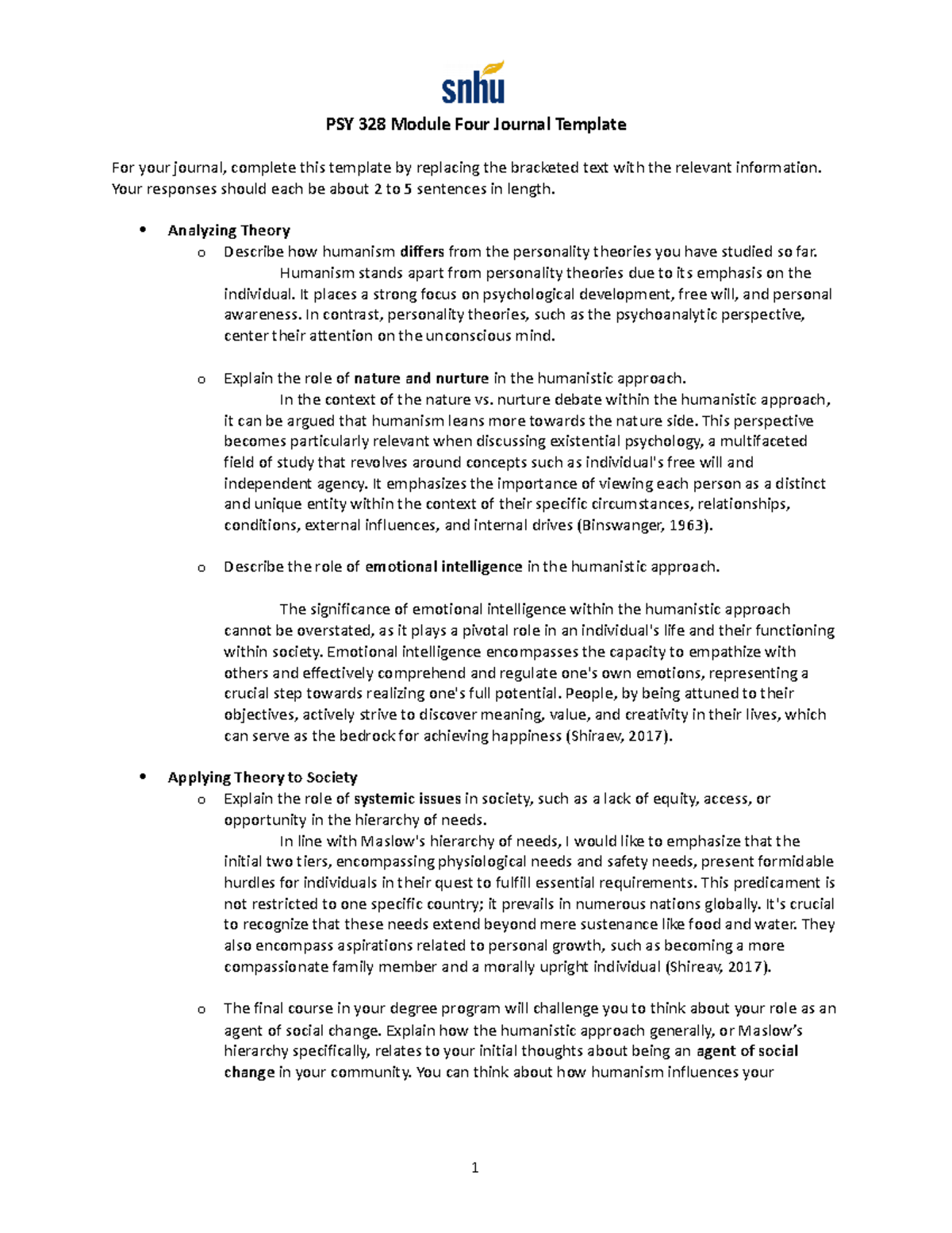 PSY 328 Module Four Journal Template - PSY 328 Module Four Journal ...