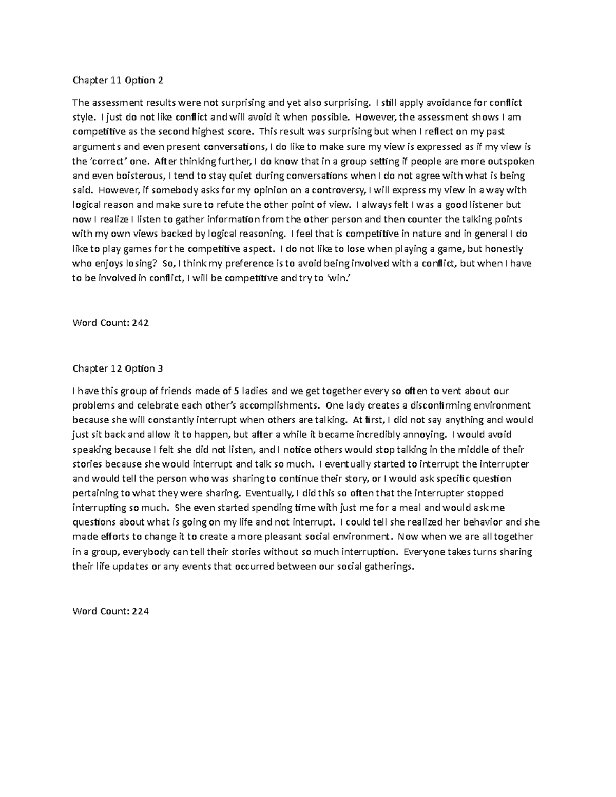 Reflections Chpt 11 and 12 - Chapter 11 Option 2 The assessment results ...