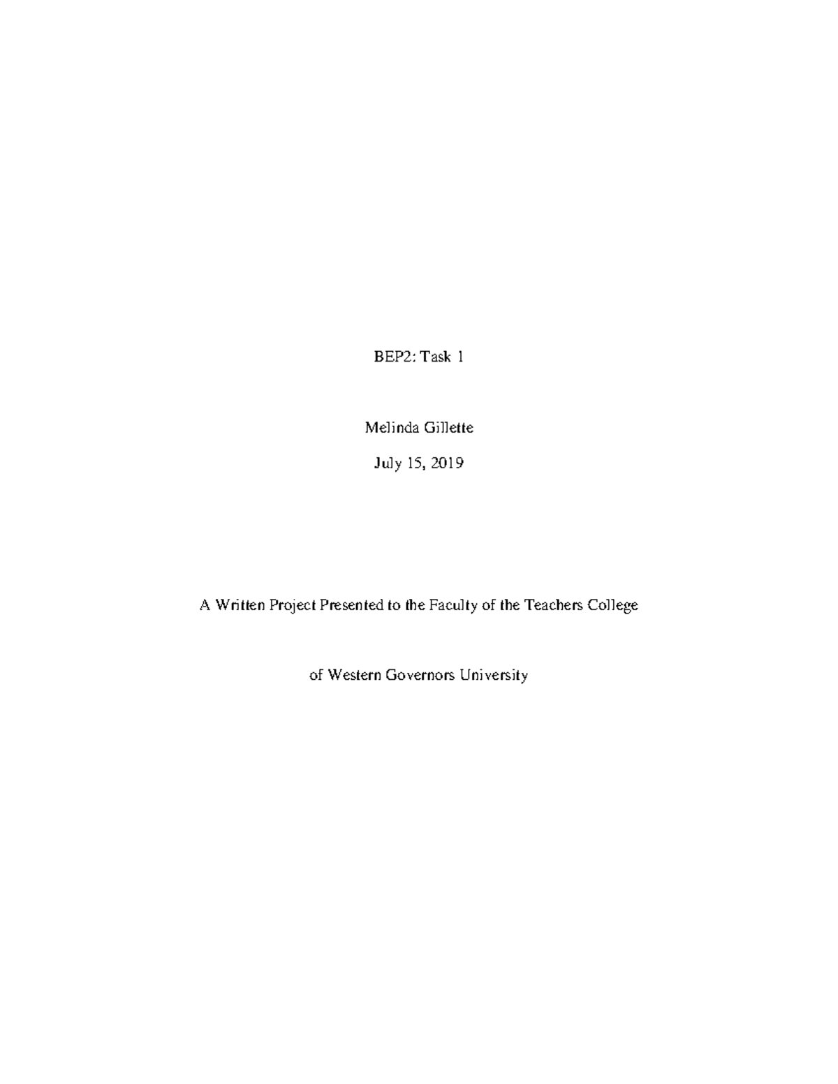 C225 task 1 example - c225 - BEP2: Task 1 Melinda Gillette July 1 5 ...