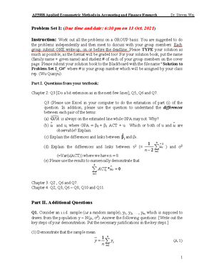 Problem Set II 2021 of econometrics - AF5908: Applied Econometric Methods ... Dr. Steven X. Wei ...