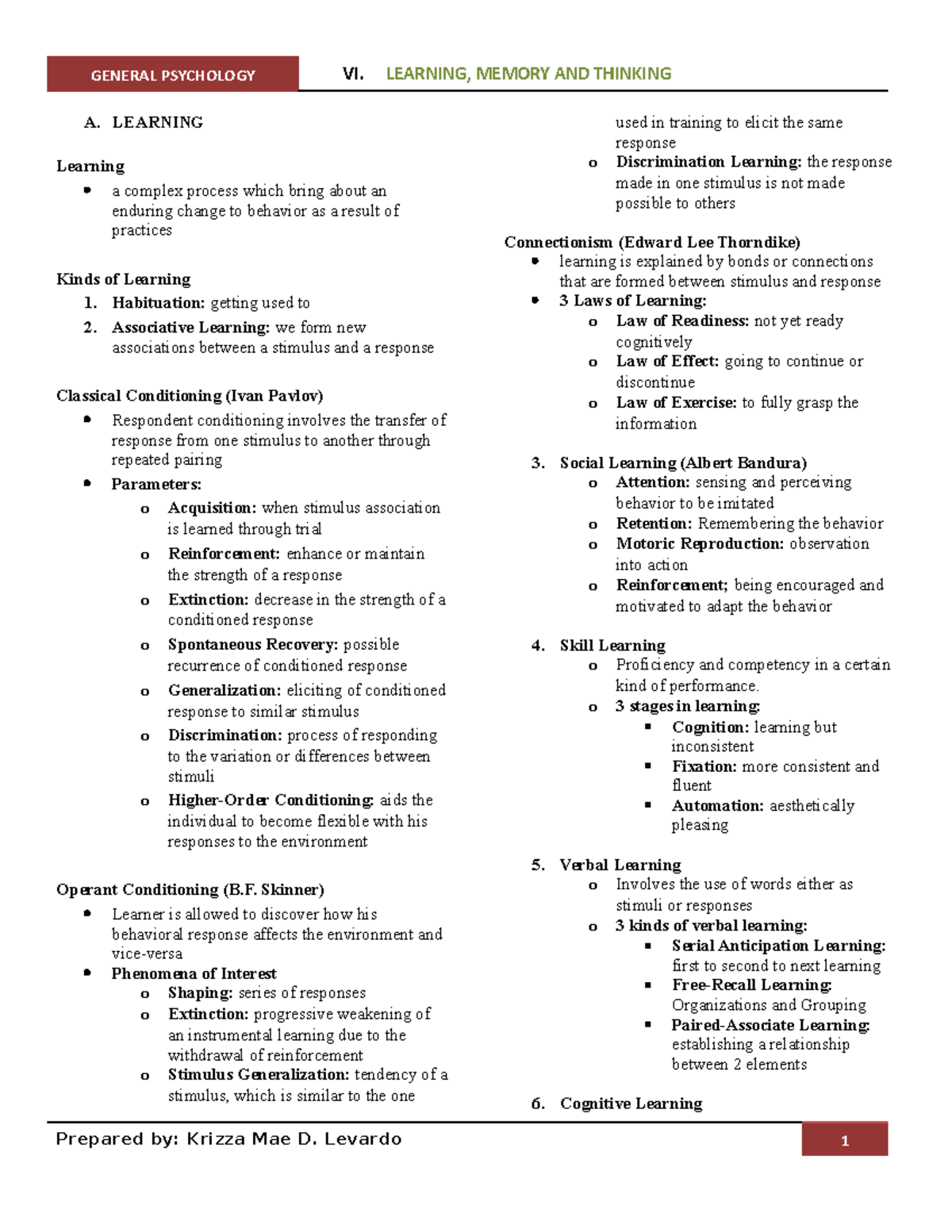 6 Genpsy - General Psychology - GENERAL PSYCHOLOGY VI. LEARNING, MEMORY ...