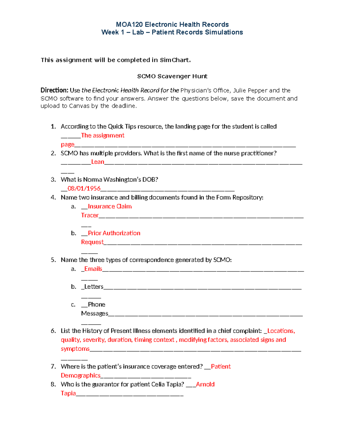 Wk1Online Lab homework - MOA120 Electronic Health Records Week 1 – Lab ...