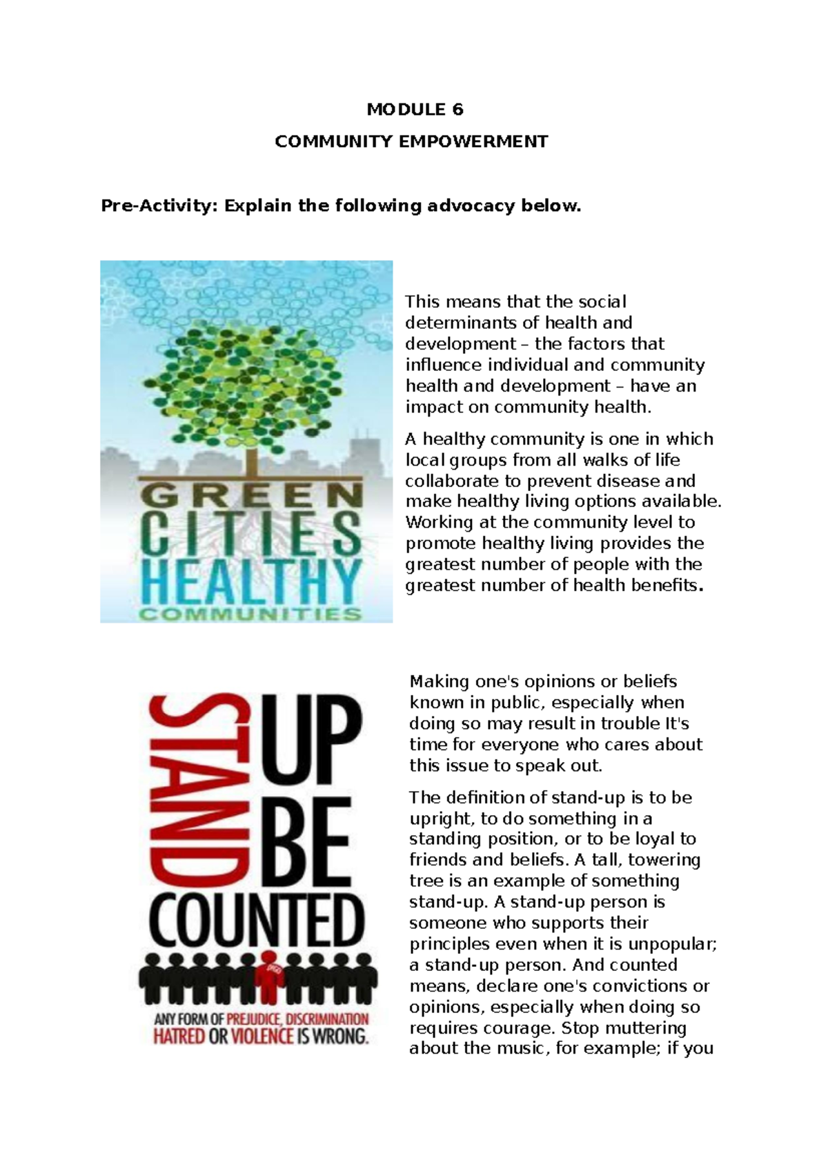 CESC- Module-6( Community Empowerment) - MODULE 6 COMMUNITY EMPOWERMENT Pre-Activity: Explain ...