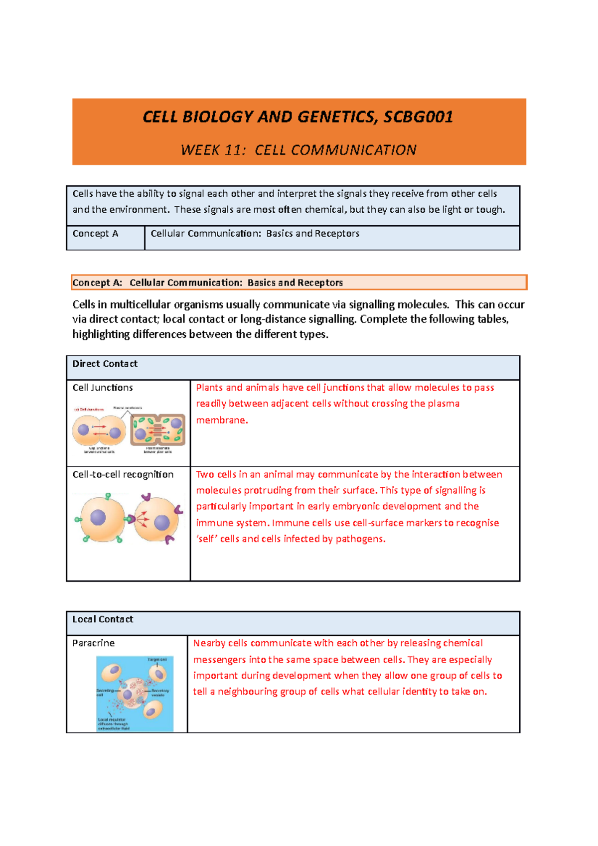 Week 11 - Key concept notes - CELL BIOLOGY AND GENETICS, SCBG WEEK 11 ...