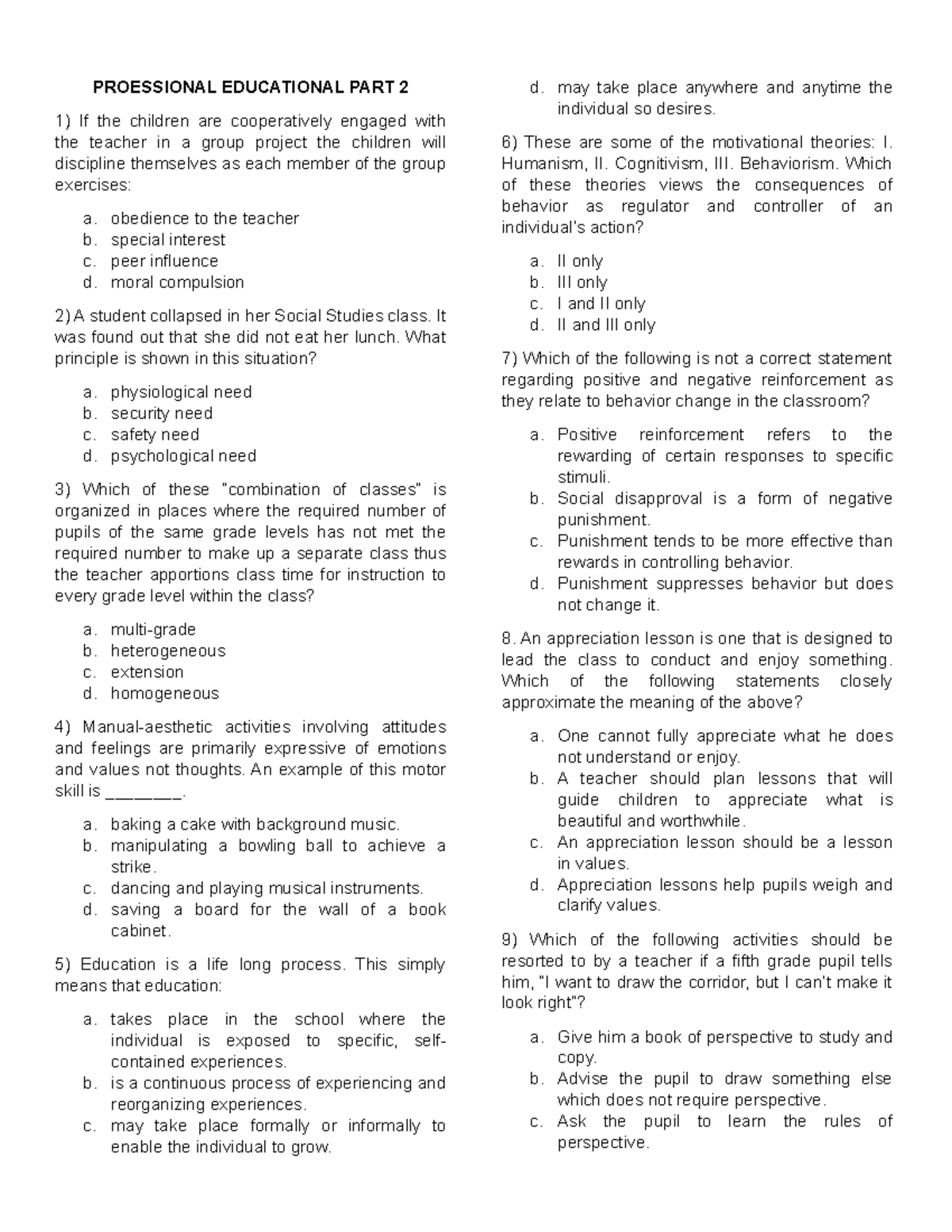 Proessional Educational PART 2 - PROESSIONAL EDUCATIONAL PART 2 If the ...