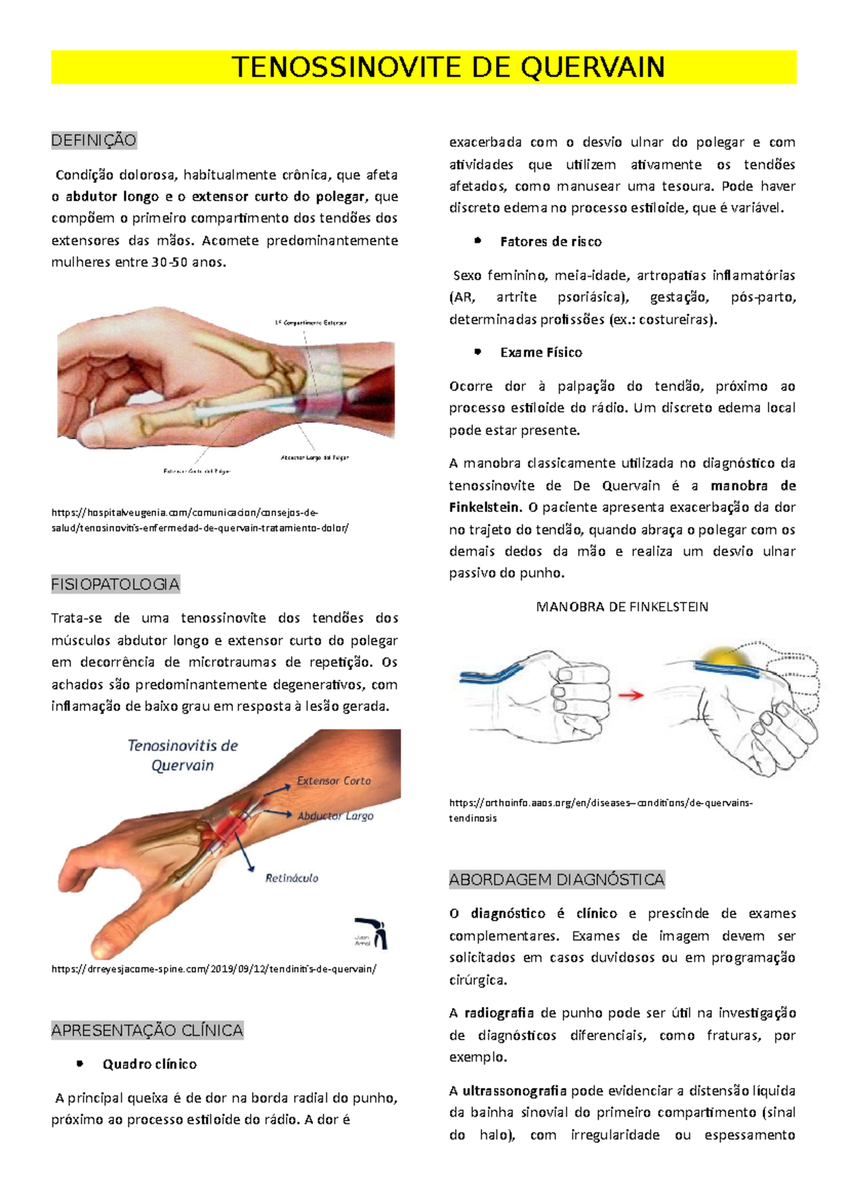 Tenossinovite DE Quervain - TENOSSINOVITE DE QUERVAIN DEFINIÇÃO ...