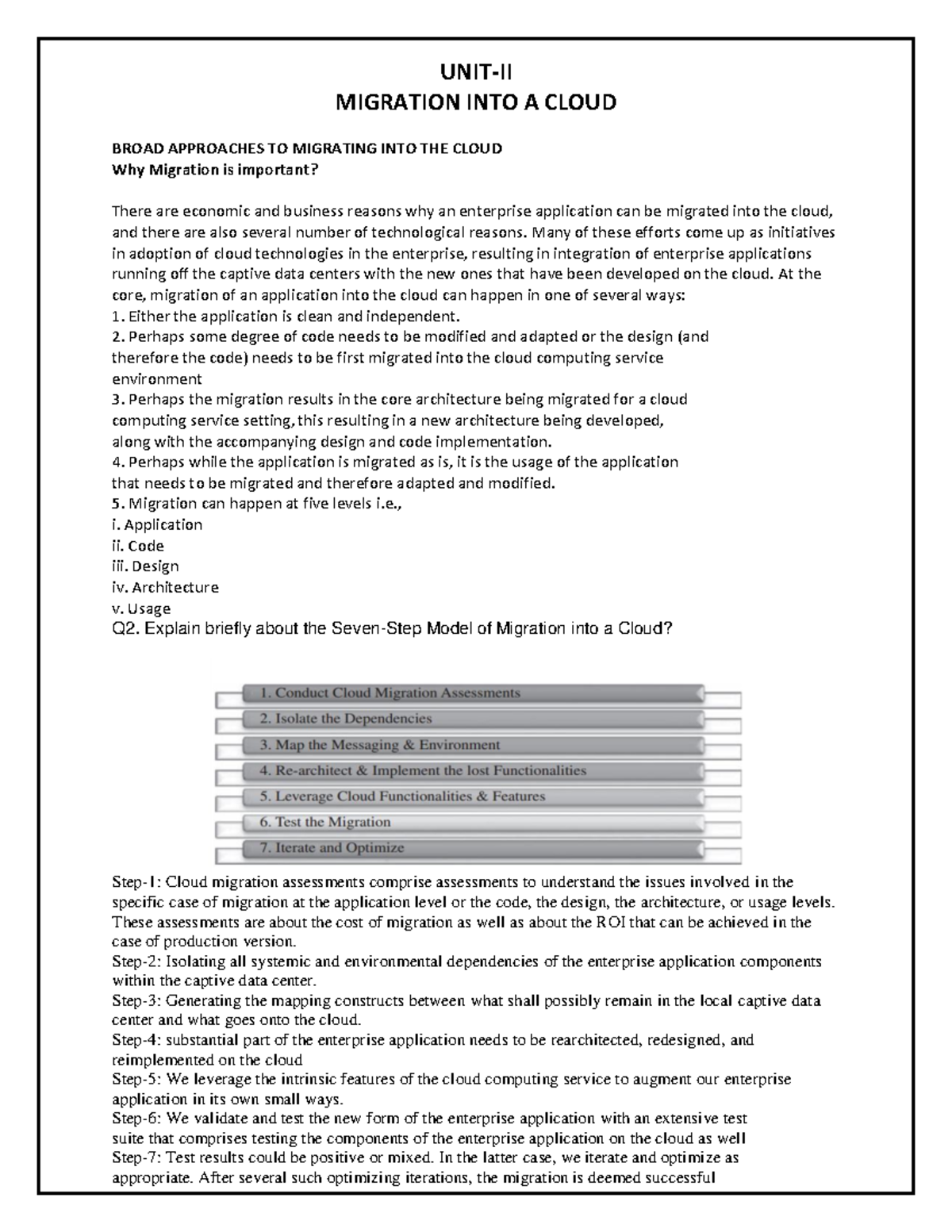 UNIT II notes - N/A - UNIT-II MIGRATION INTO A CLOUD BROAD APPROACHES ...