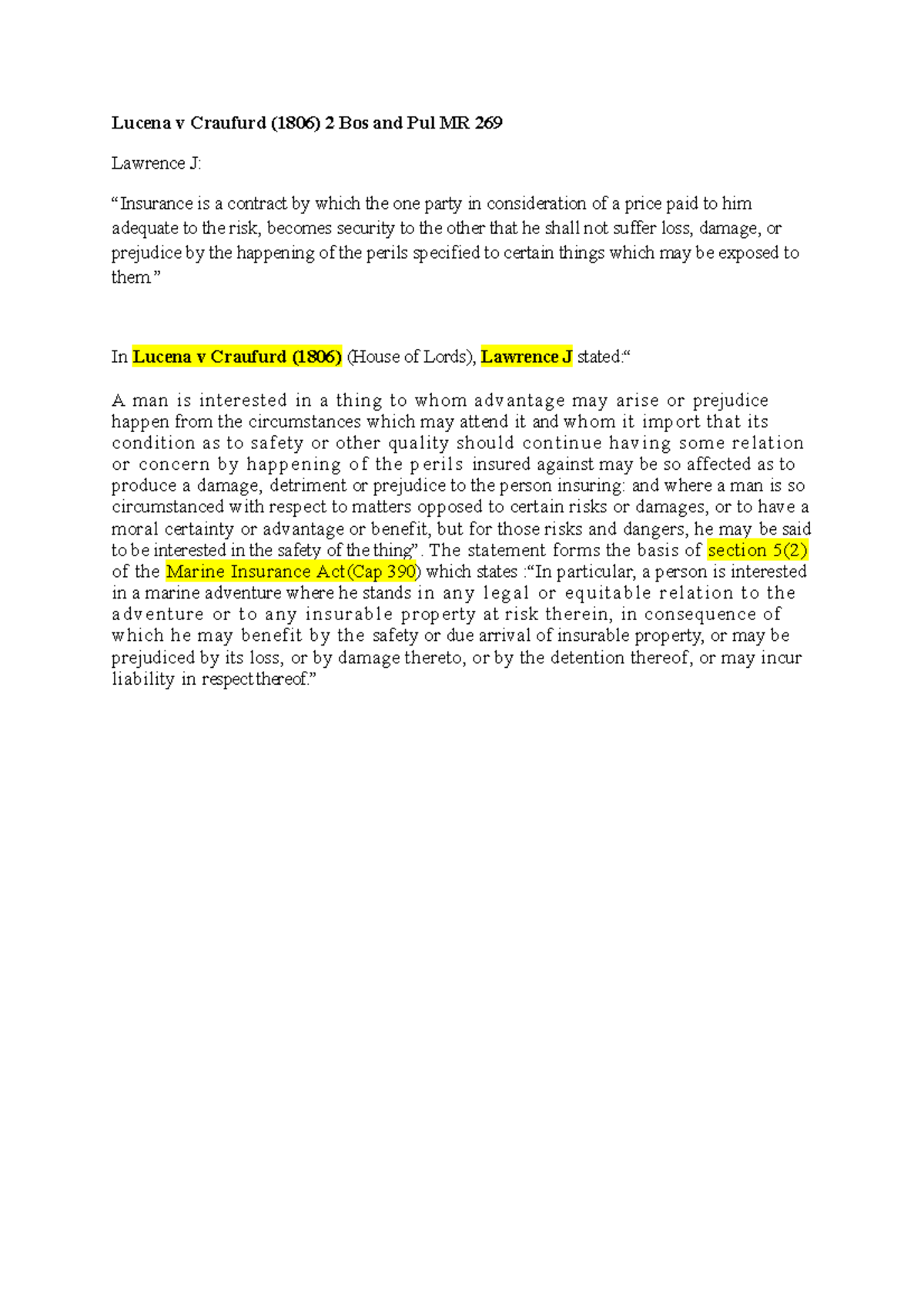 COMMERCIAL LAW CASE SUMMARY Lucena v Craufurd - Lucena v Craufurd (1806 ...