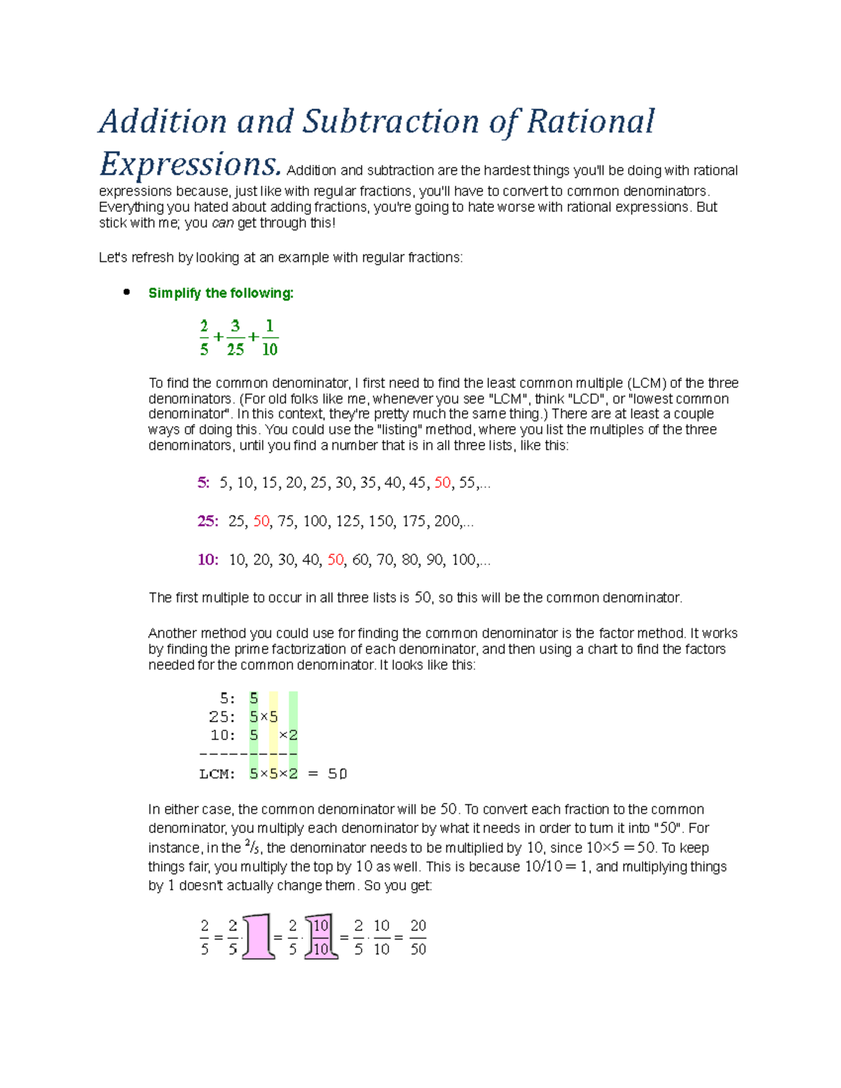 Lecture 22 Addition And Subtraction Of Rational Expression Addition And Subtraction Of