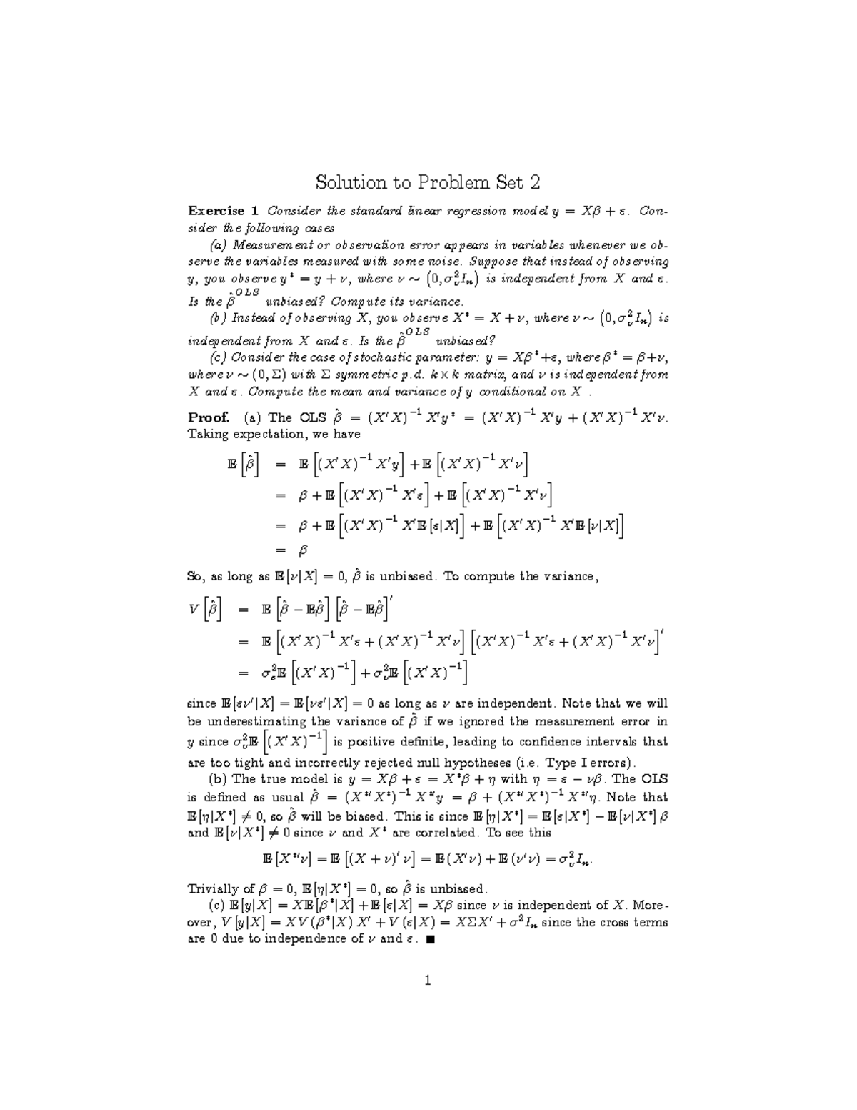 Solution Problem Set 2 - Solution to Problem Set 2 Exercise 1Consider the standard linear ...