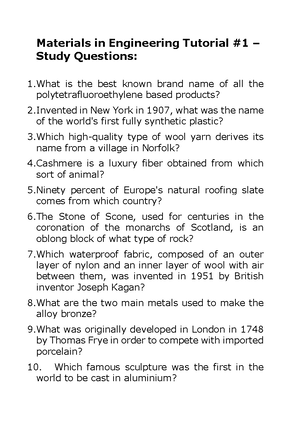 Materials Engineering Tutorial #4 - Study Questions - University of ...