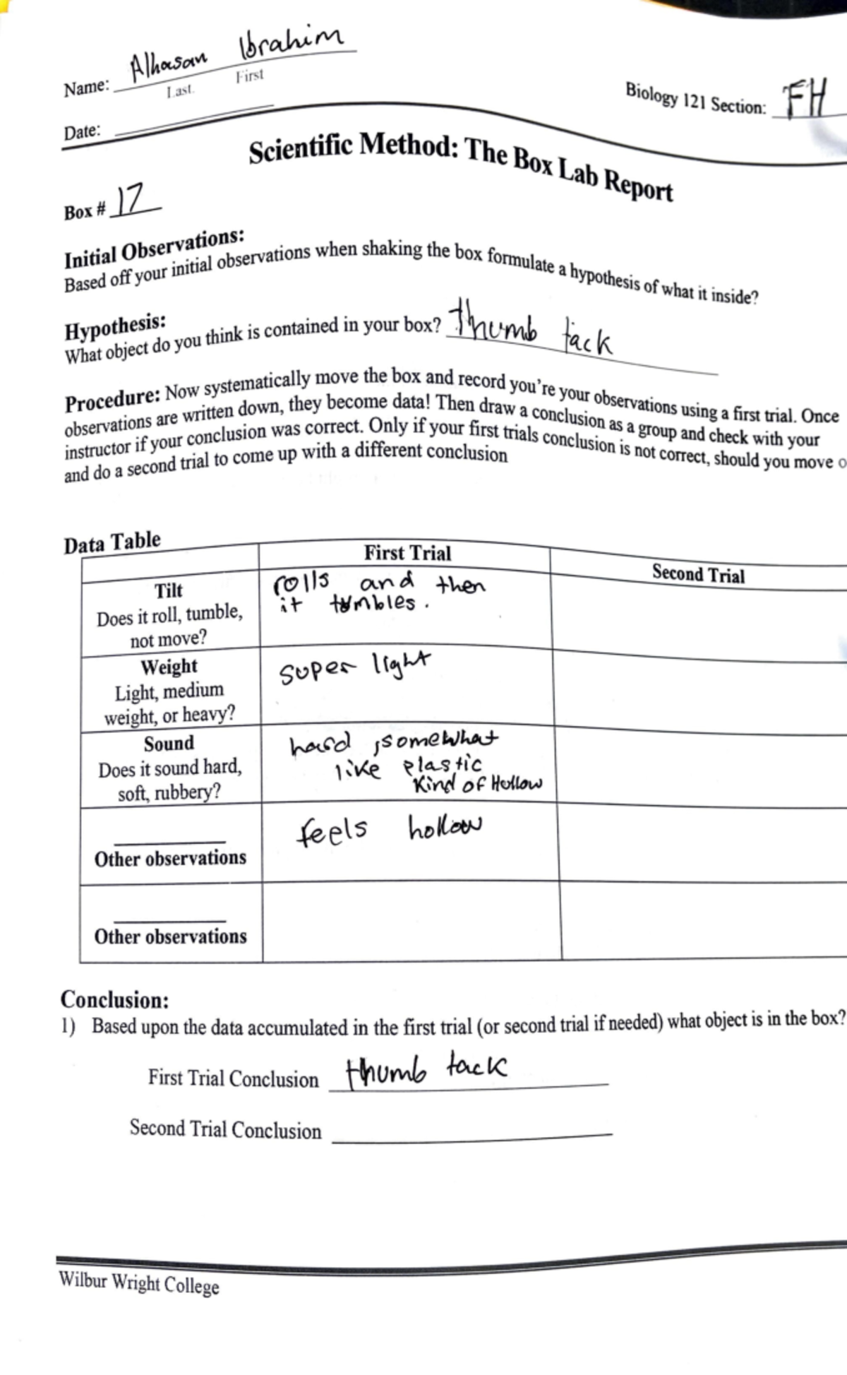 Box lab - box lab we did in class - . ~\itOtS"'v\ Name. 1. as 1. Date ...