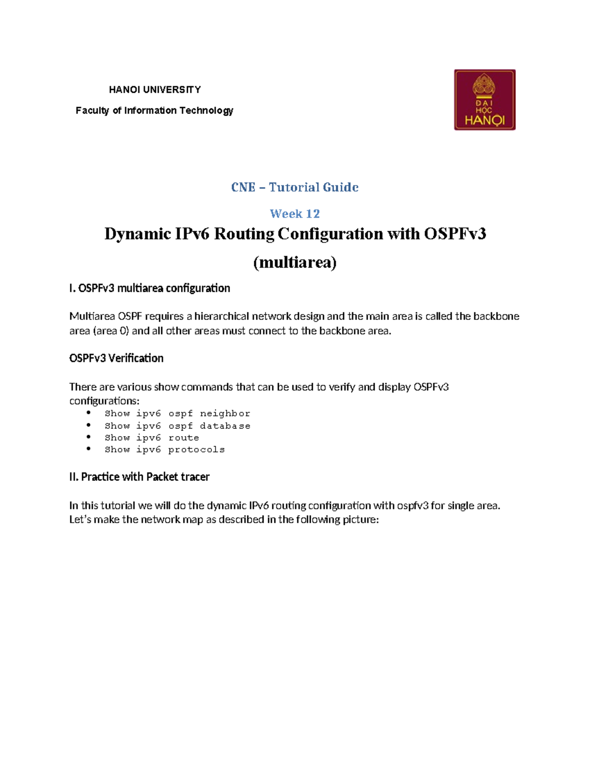 Cne Tutorial 12 Dynamic Ipv6 Routing Configuration With Ospfv 3 Multiarea Hanoi University