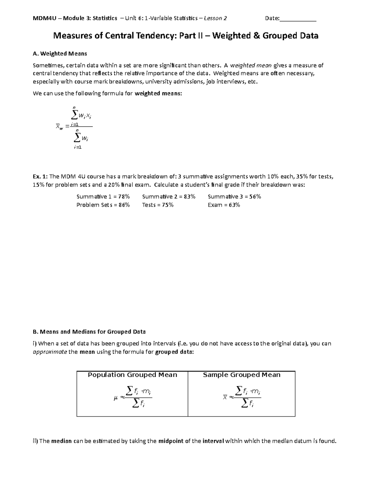 6.2 - Measures of Central Tendency - Part 2-1 - MDM4U – Module 3 ...