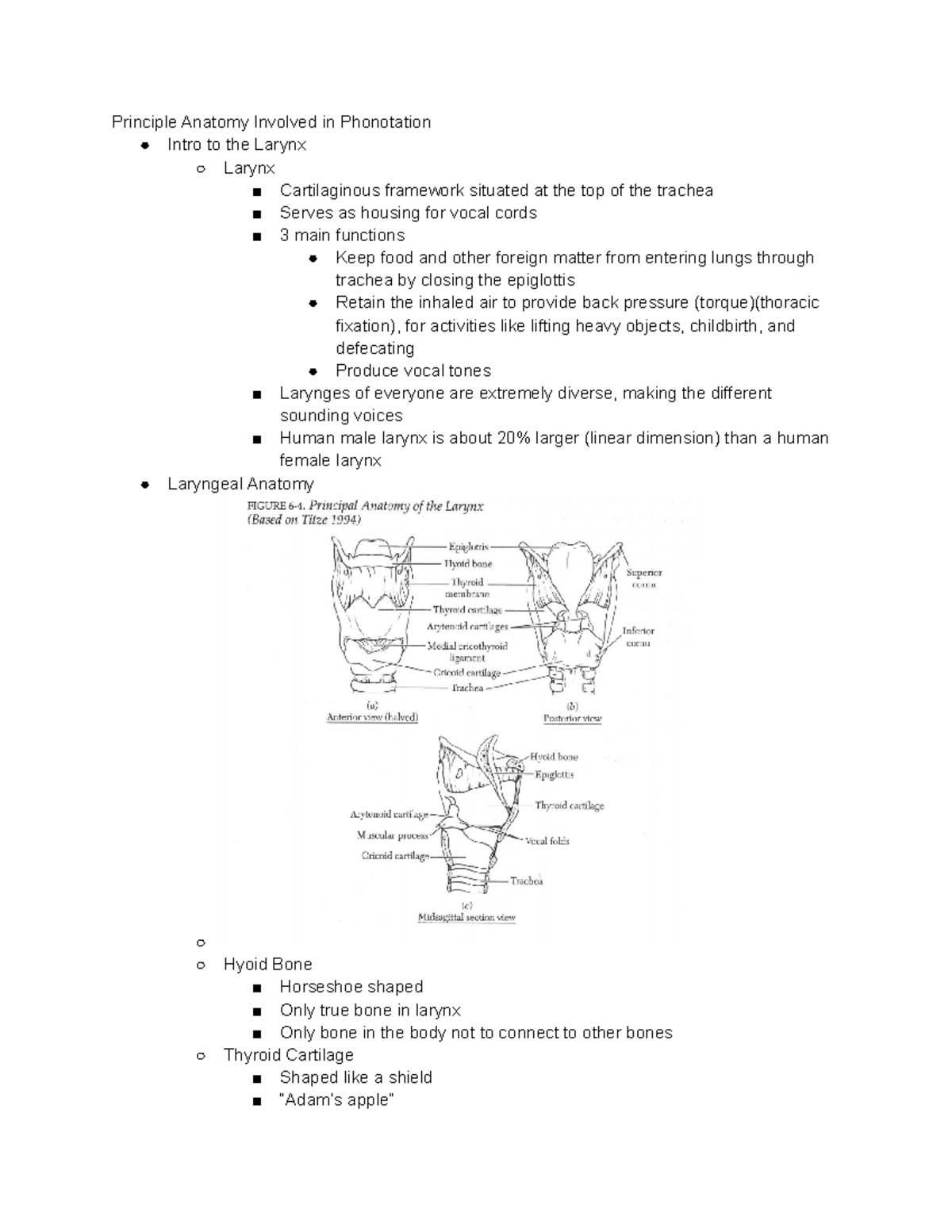 Week 7 - Week 7 Reading Outline - Principle Anatomy Involved in ...