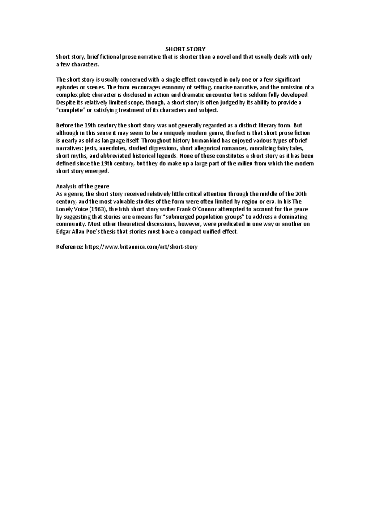 Document 1 - SHORT STORY Short story, brief fictional prose narrative ...