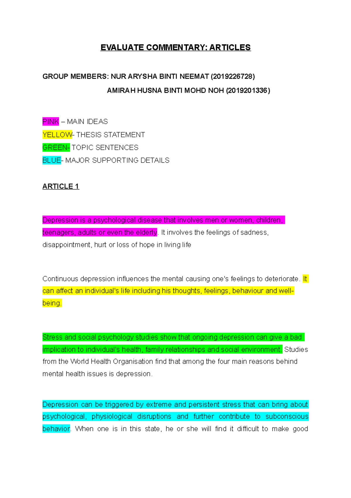 Evaluate Commentary- PAIR TASK - EVALUATE COMMENTARY: ARTICLES GROUP ...
