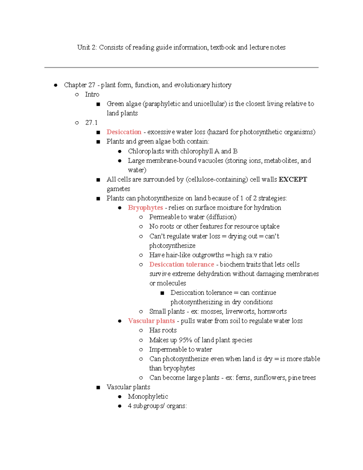 BIOL Unit 2 - Lecture and textbook notes for beginning of unit 2 - Unit ...
