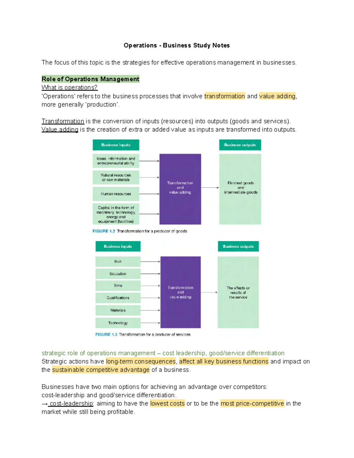 Operations - Business studies - Operations - Business Study Notes The ...