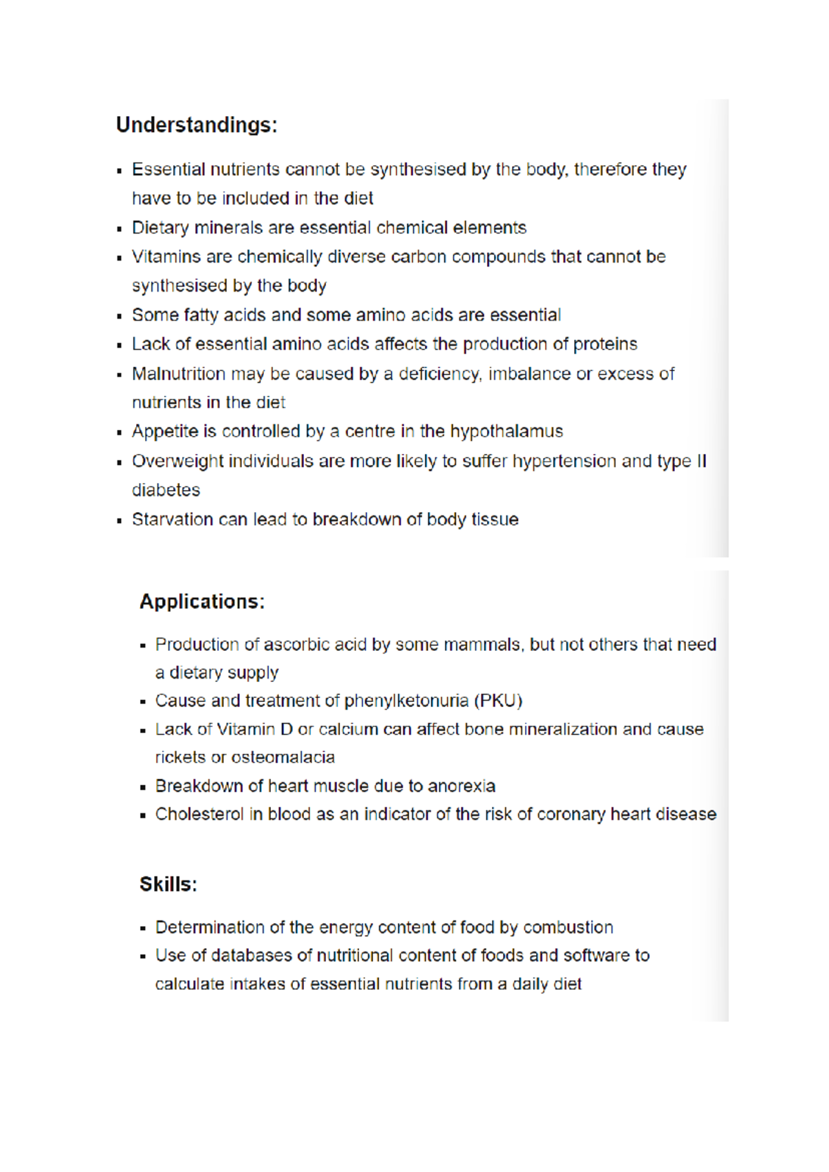 IB biology option notes - Understandings: Essential nutrients cannot be ...
