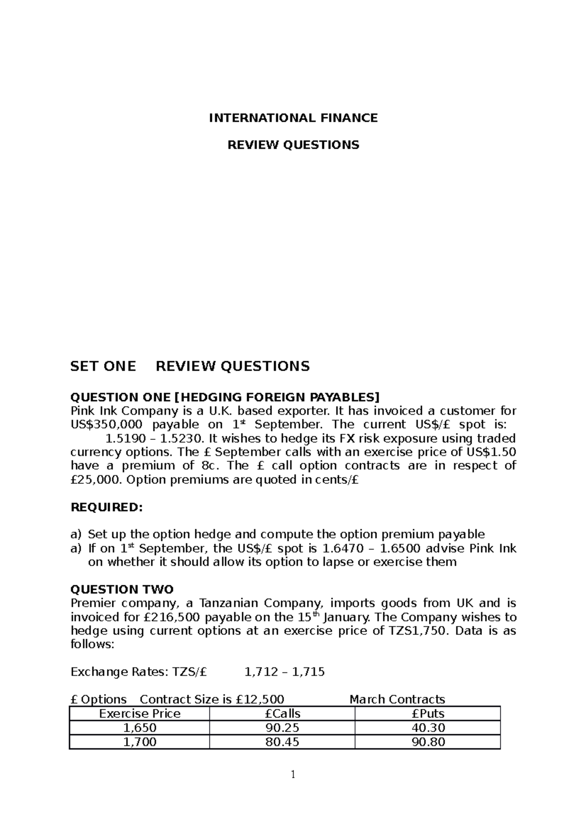 International finance review quiz - INTERNATIONAL FINANCE REVIEW ...