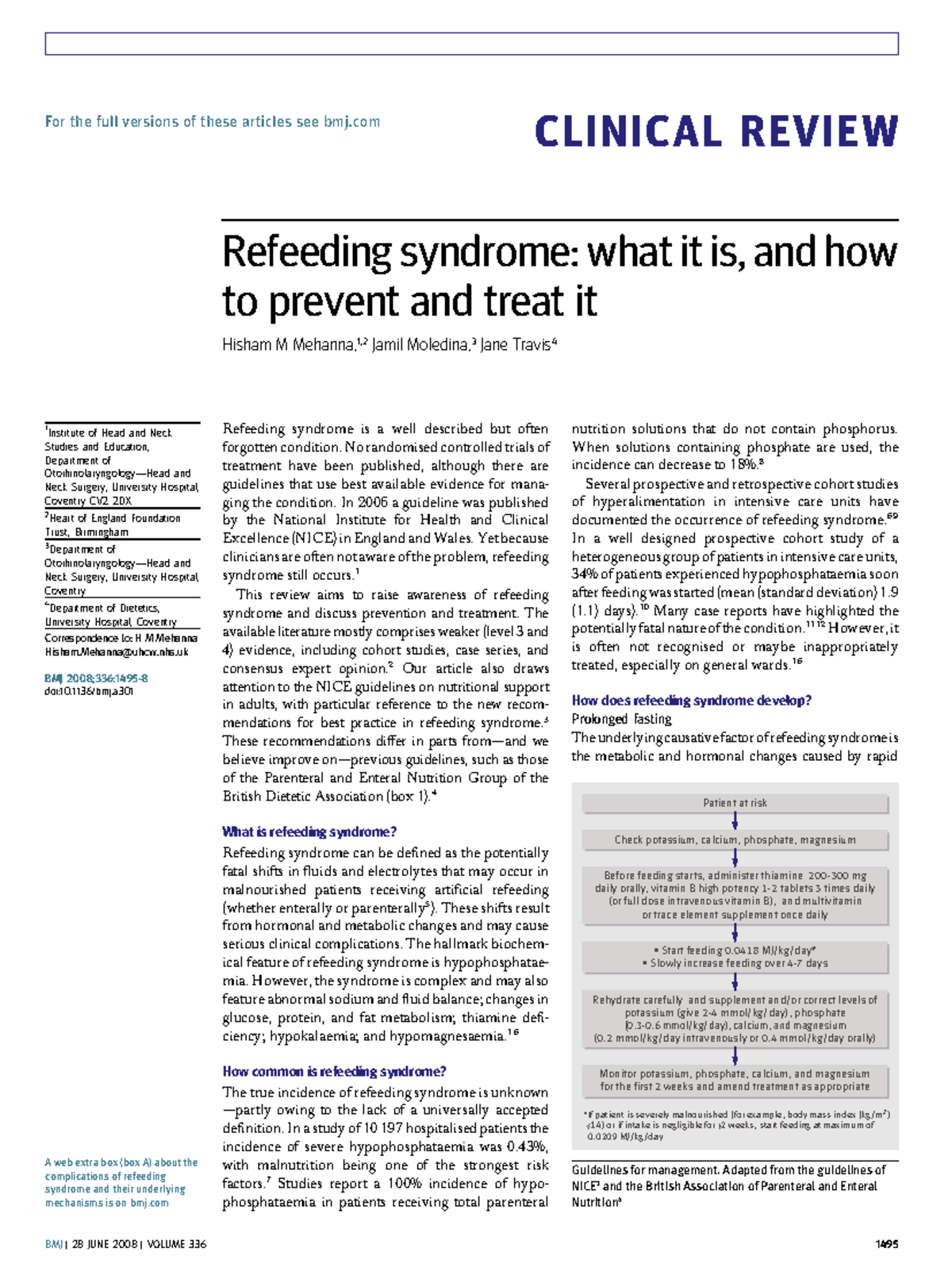 Refeeding Syndrome - CLINICAL REVIEW Refeeding syndrome: what it is ...