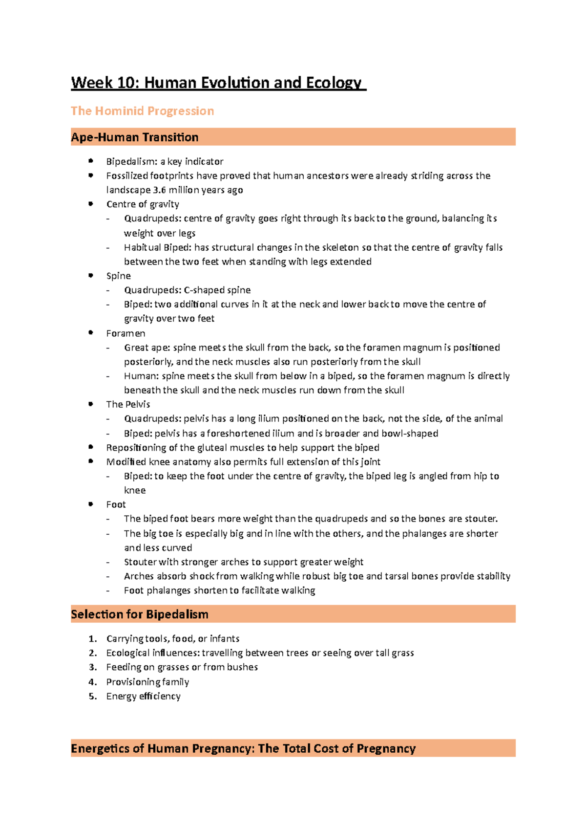 Human Evolution and Ecology Week 10 - Lecture notes 10 - Week 10: Human ...