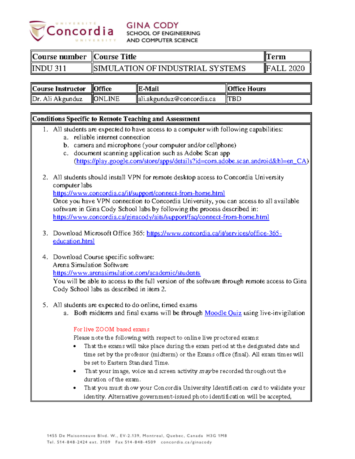 Course Outline INDU 311 - Course number Course Title Term INDU 311 ...