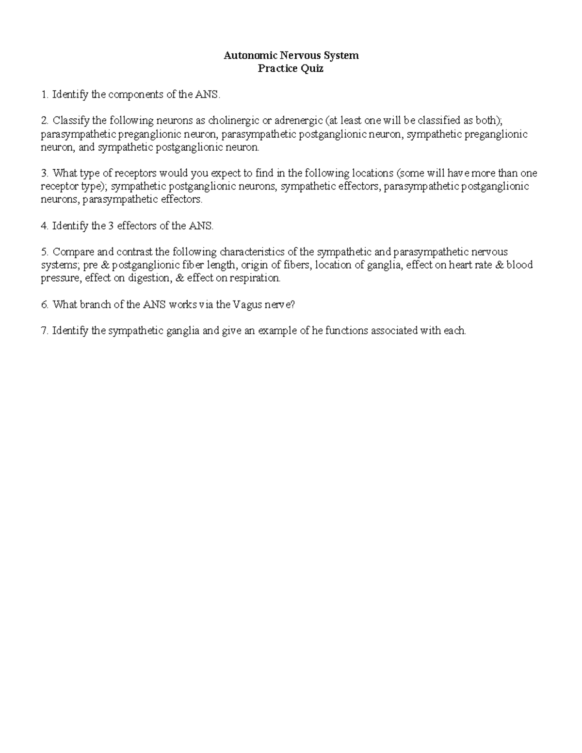Autonomic Nervous System Quiz - Autonomic Nervous System Practice Quiz ...