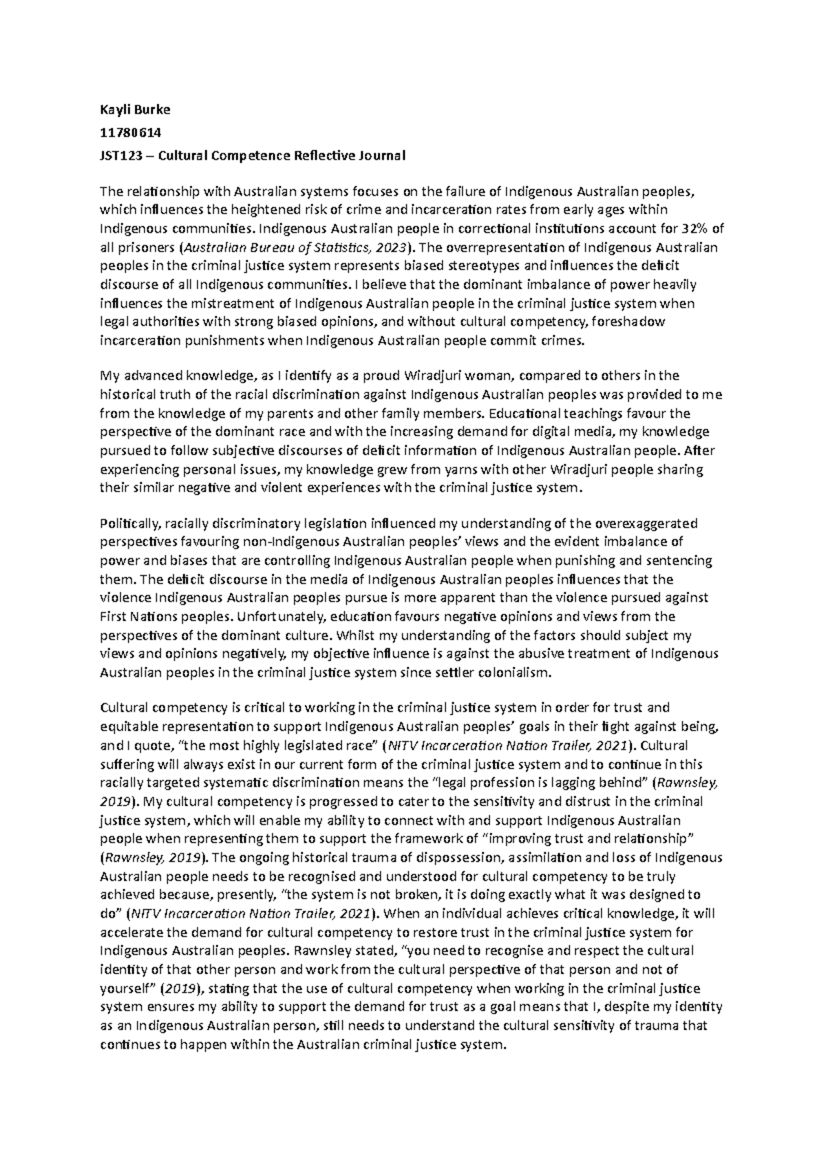 JST123 - Asst. One - Cultural competence reflection journal - explains ...