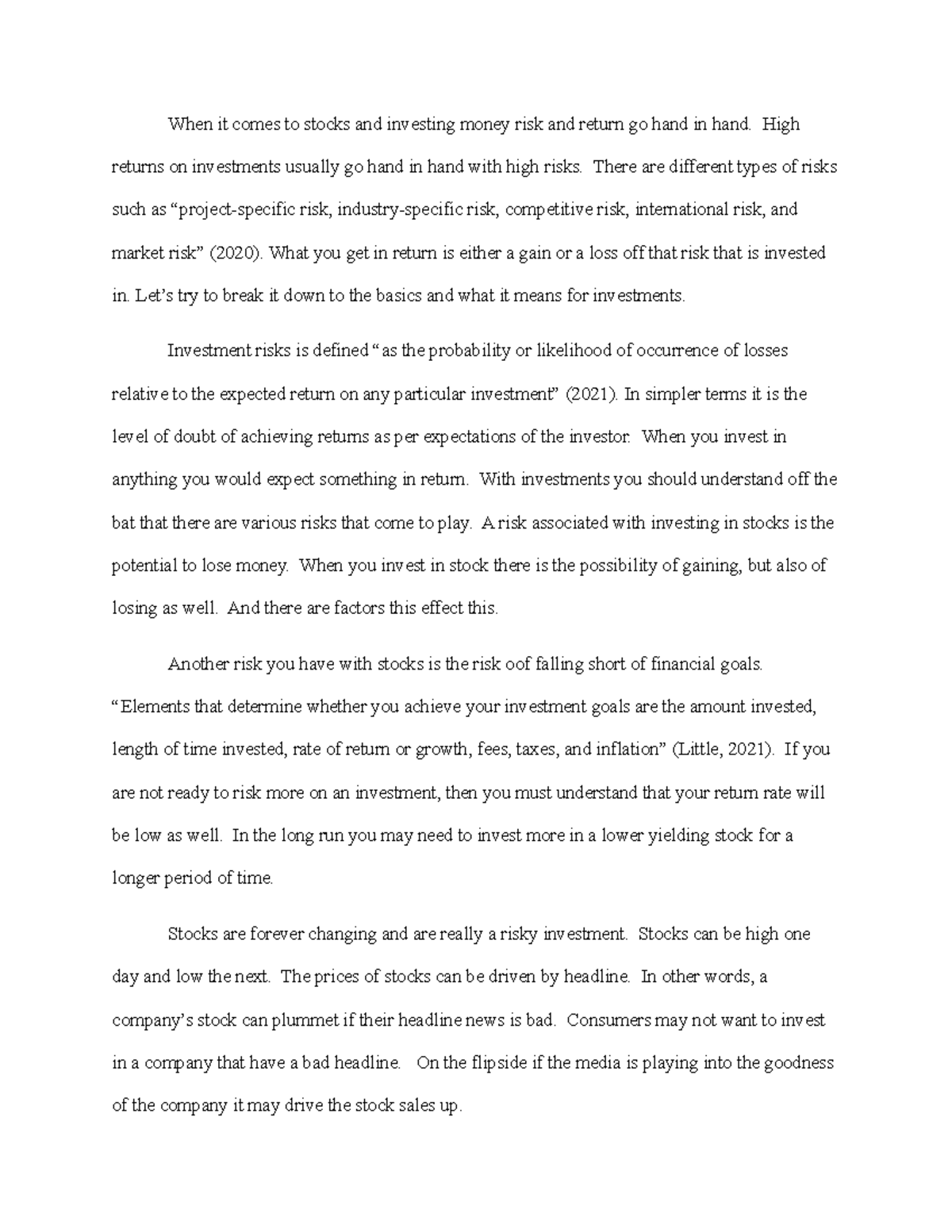 FIn 320 Module six Journal - When it comes to stocks and investing ...