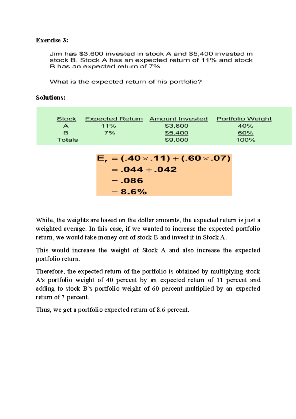 Return, Risk and SML 10 Solution - Exercise 3: Solutions: While, the ...