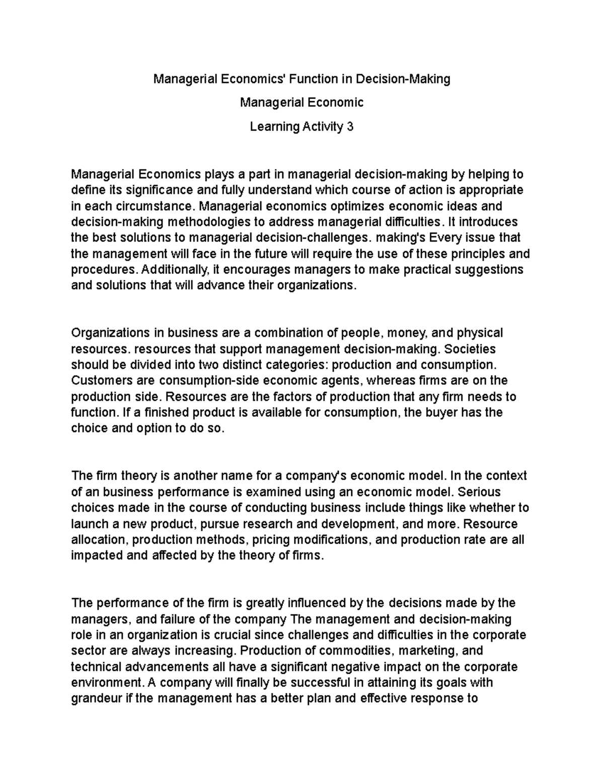 Managerial Economics' Function in Decision-Making Managerial Economics ...