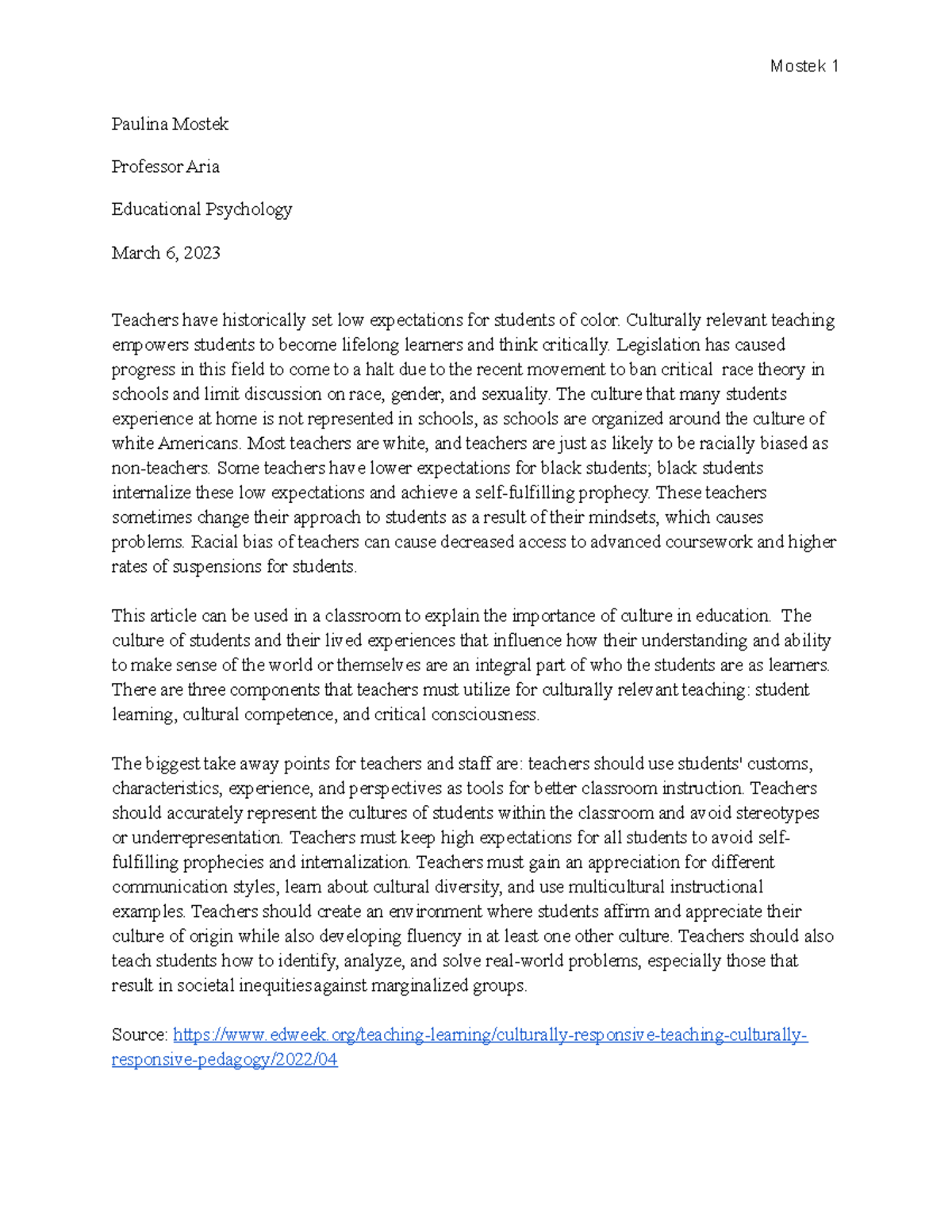 Current Events Assignment Education in the News #2 - Mostek 1 Paulina ...