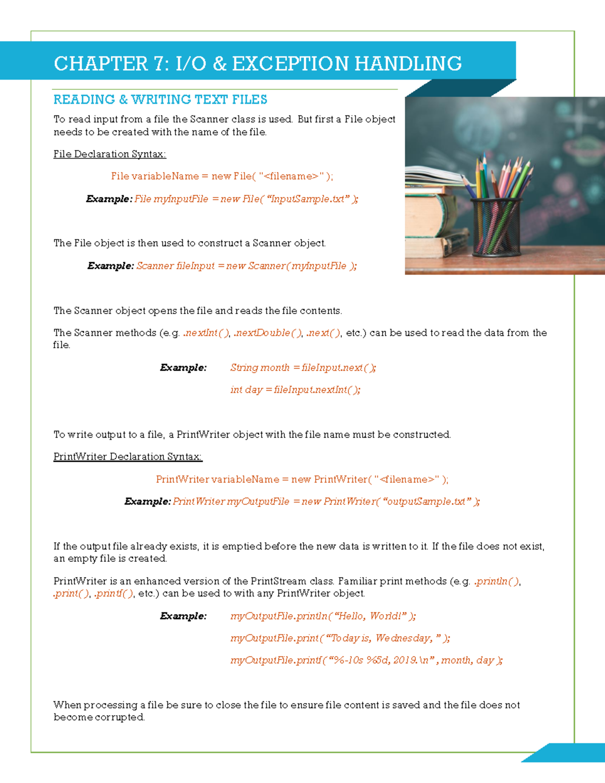 CSE1310 Lecture Notes v5 - CHAPTER 7: I/O & EXCEPTION HANDLING READING ...
