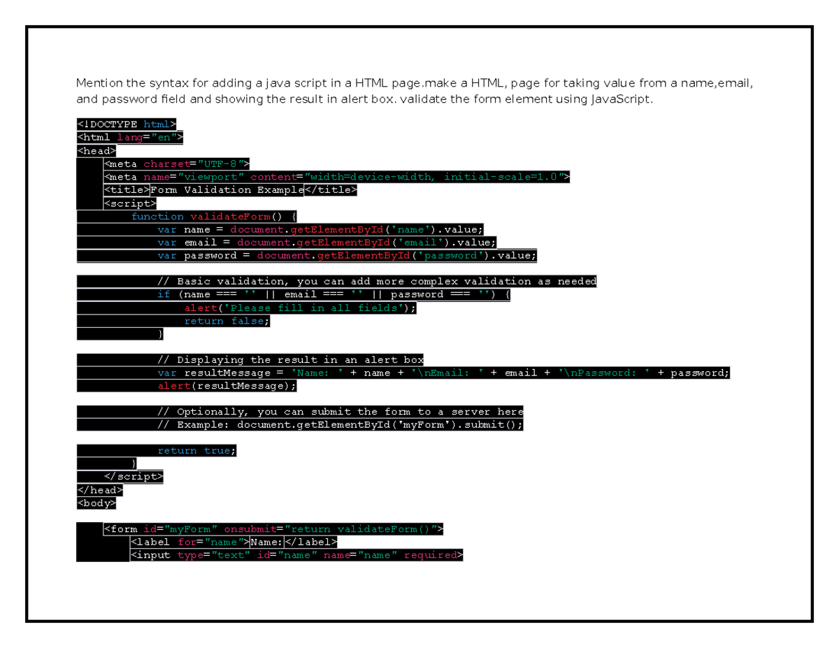 Paper of web - Mention the syntax for adding a java script in a HTML ...