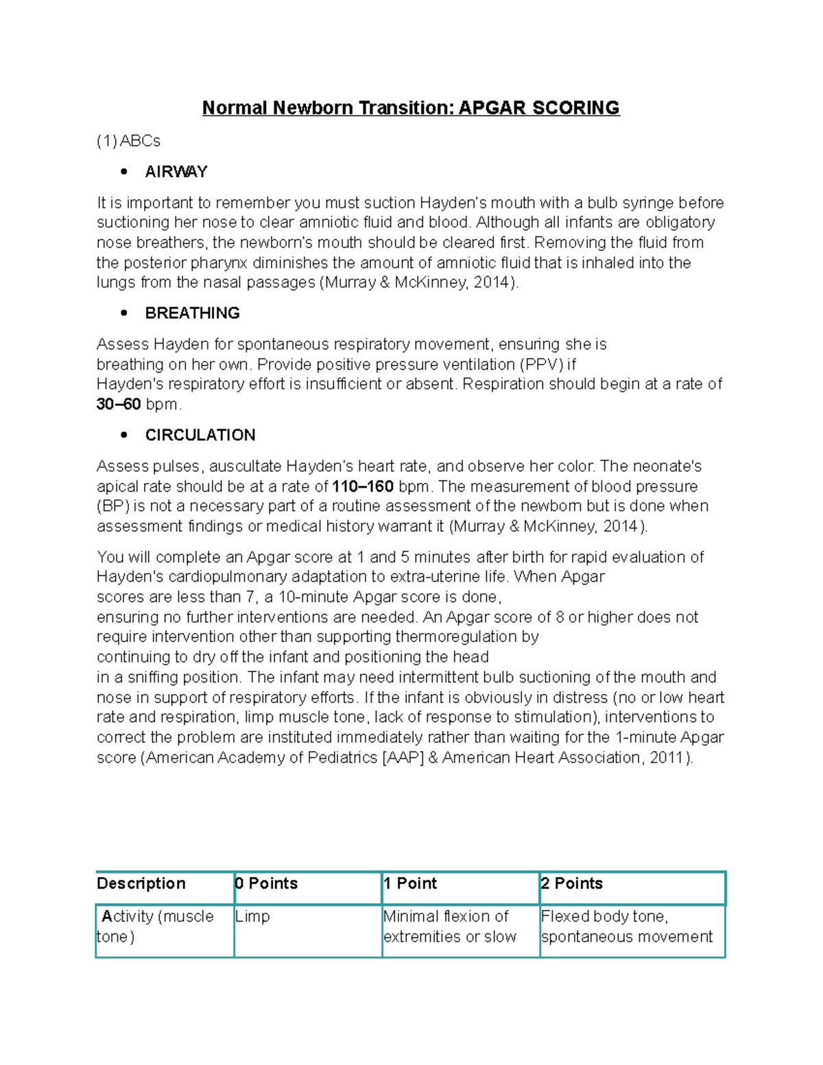 Newborn Assessment and Apgar - Normal Newborn Transition: APGAR SCORING ...