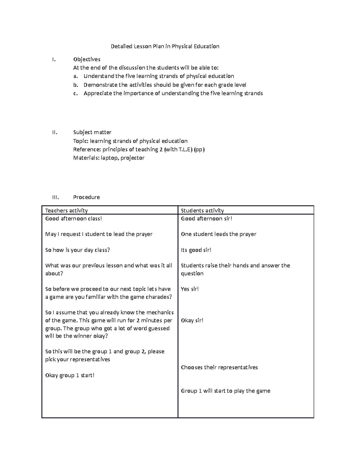 Dlp p - detailed lesson plan in pe - Detailed Lesson Plan in Physical ...