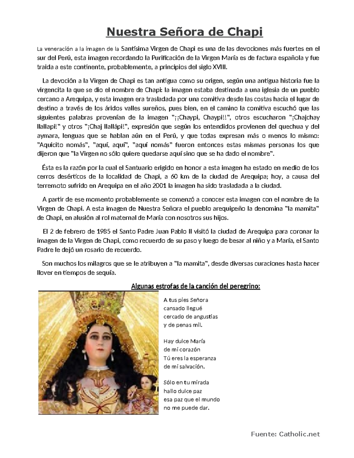 Nuestra Señora de Chapi - Nuestra Señora de Chapi La veneración a la ...