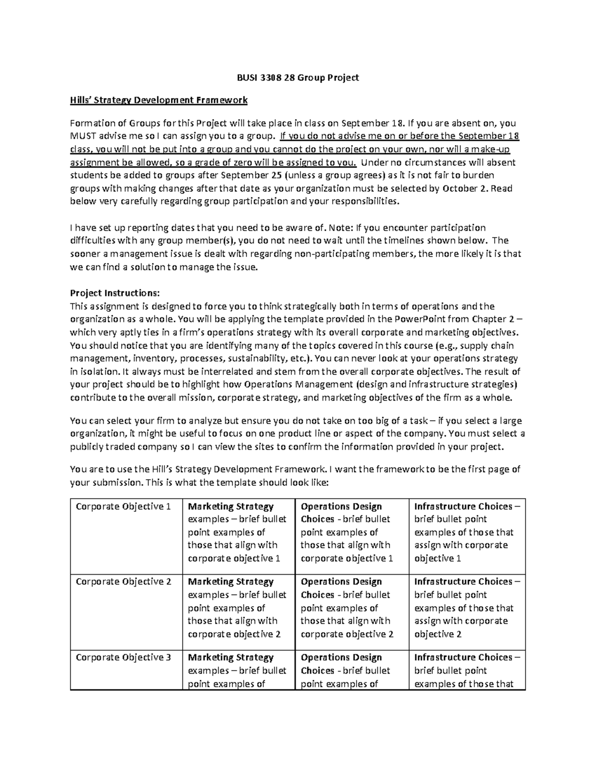 Group Project Instructions - BUSI 3308 28 Group Project Hills’ Strategy ...