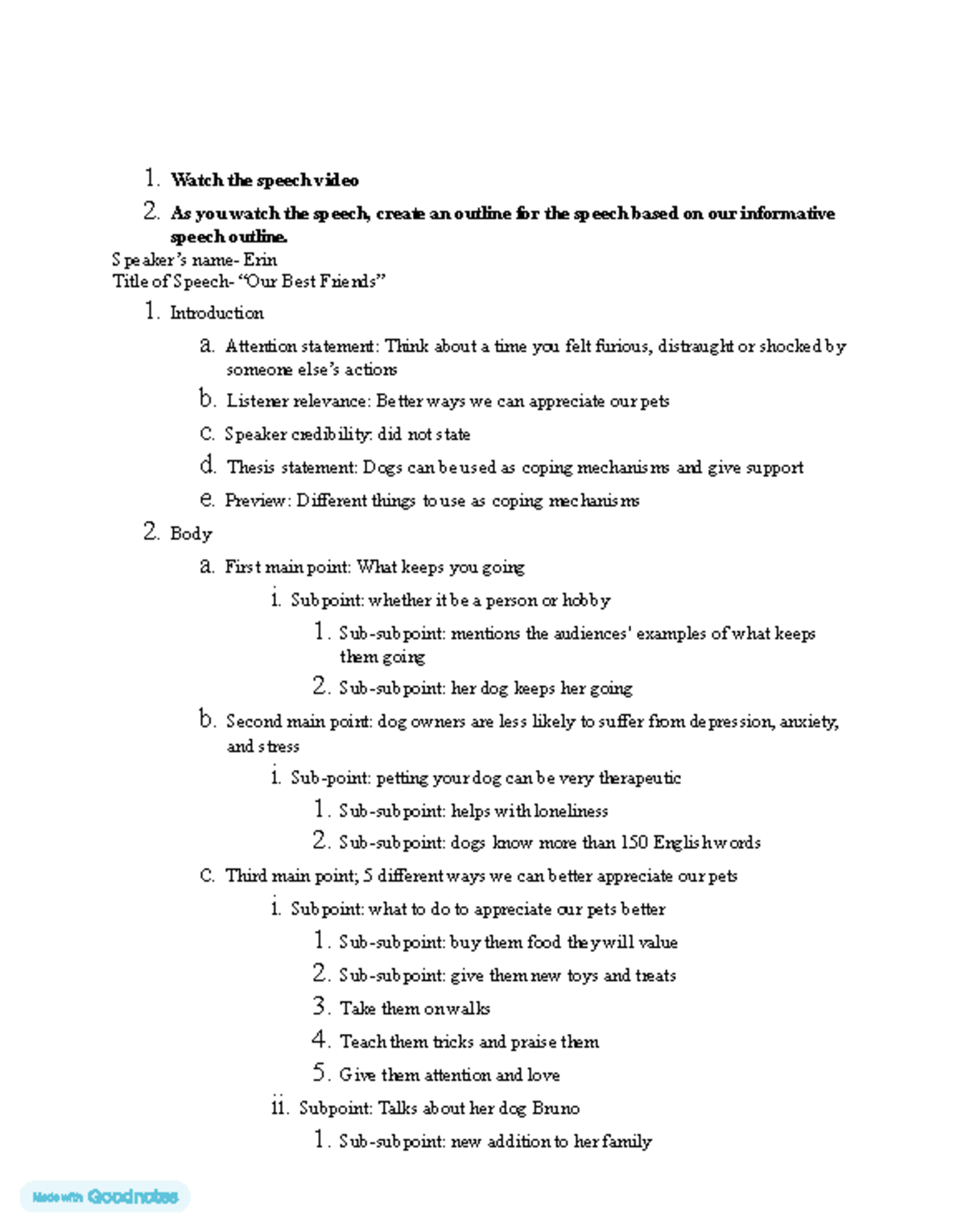 Structure and Organization Assignment - 1. Watch the speech video 2. As ...