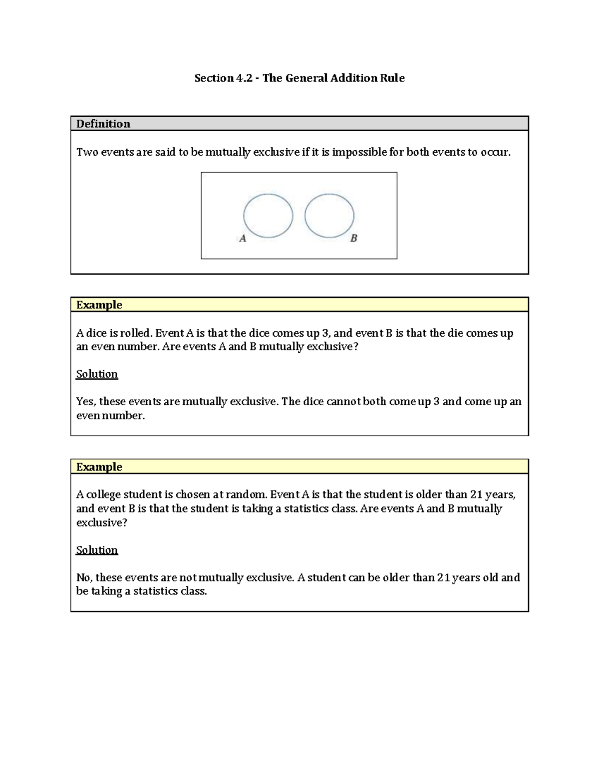 Section 4 - Statistics 1200 - Section 4 - The General Addition Rule ...