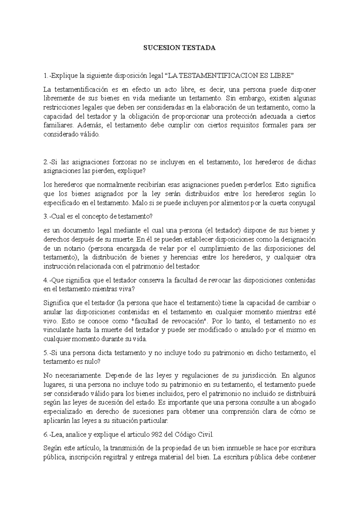 Sucesion Testada - suseciones - SUCESION TESTADA 1.-Explique la ...