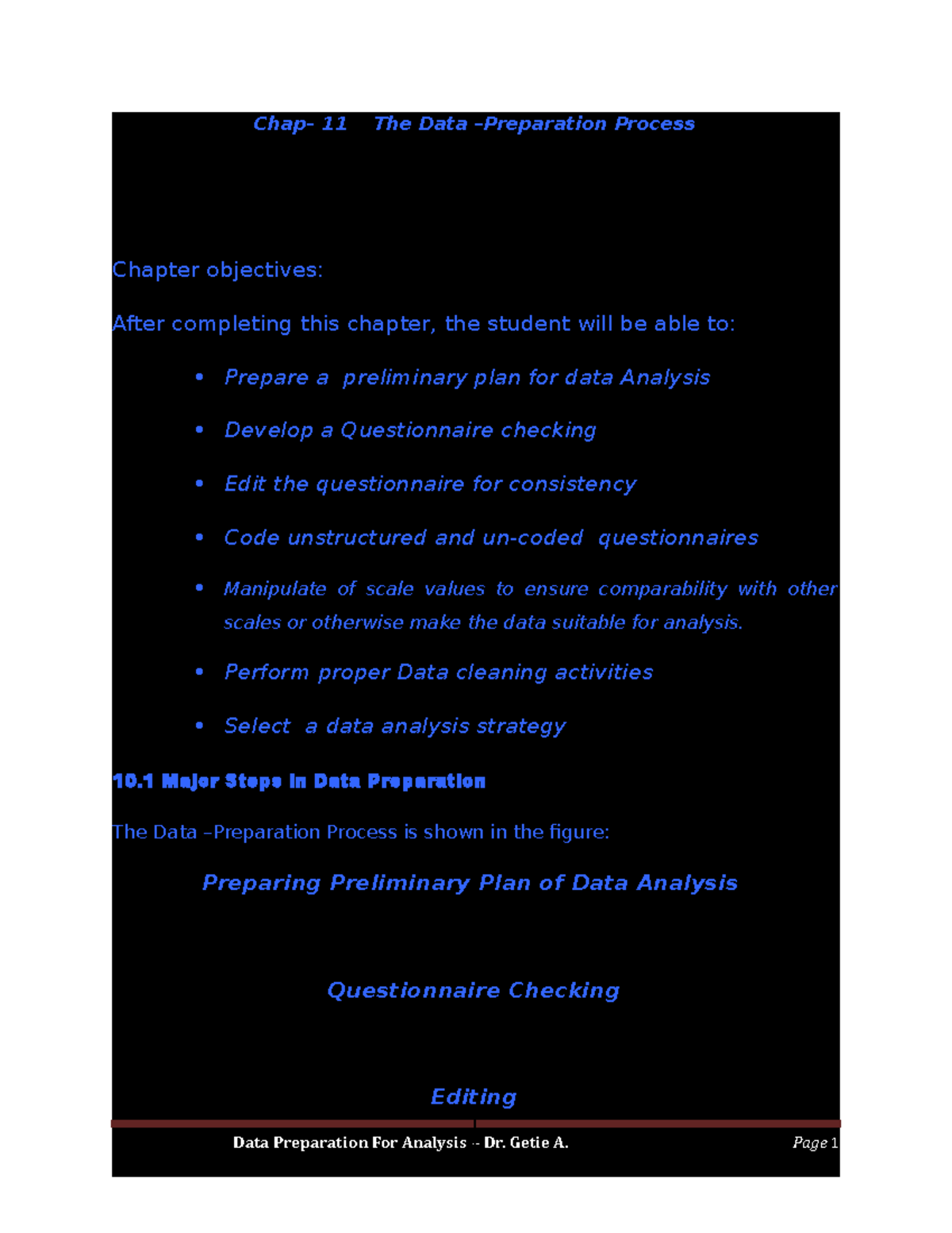 Chap-11 Data Preparations for Analysis - Chap- 11 The Data –Preparation ...