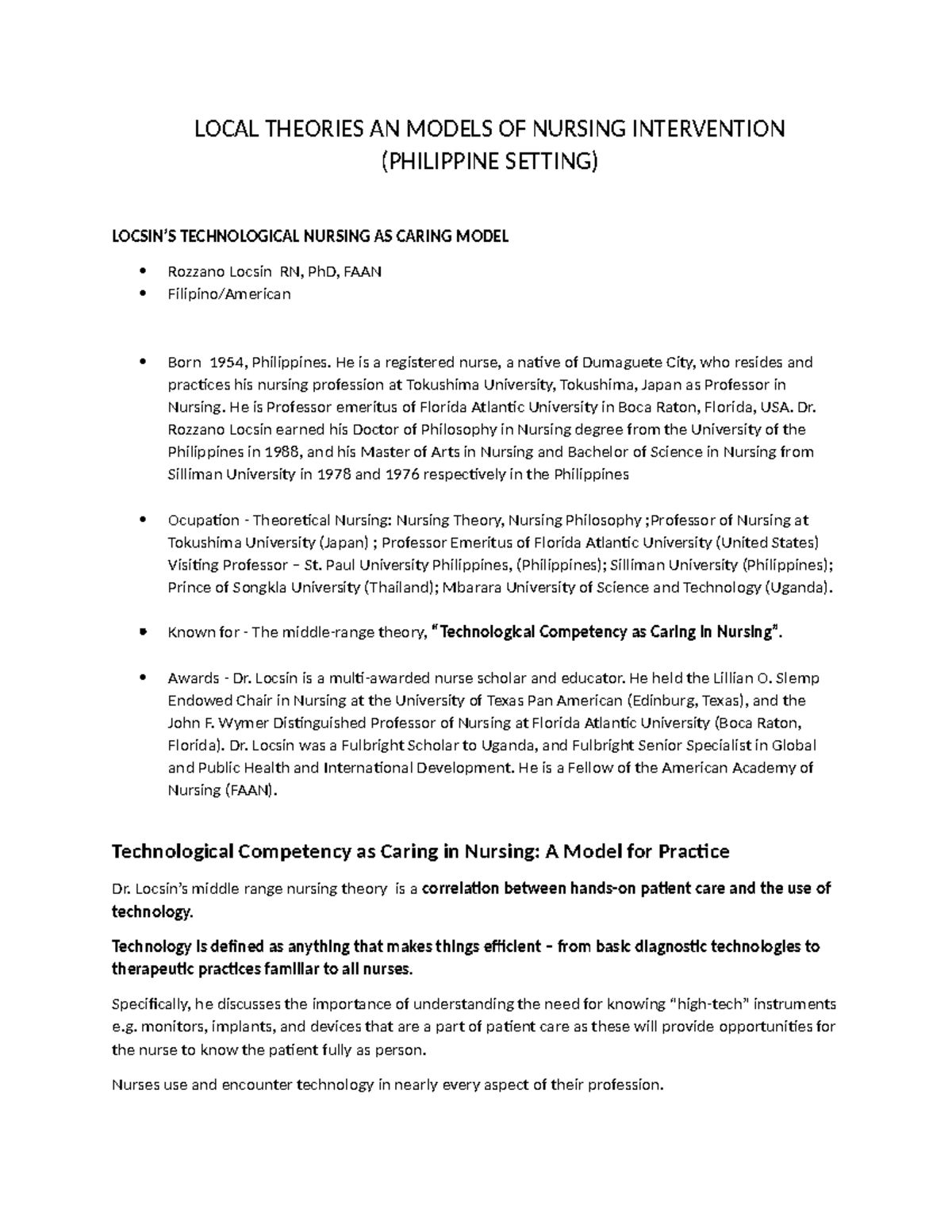 Local Theories AN Models OF Nursing Intervention - LOCAL THEORIES AN ...