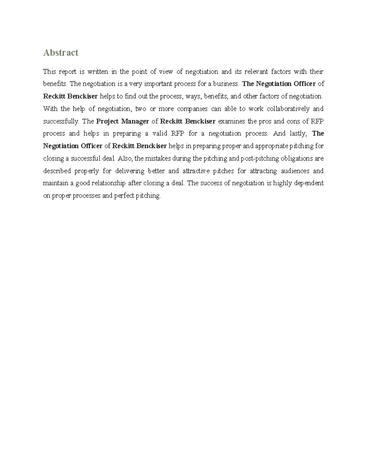 Pitch S2 Q1 - Essay - Abstract This report is written in the point of ...