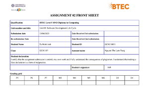 Front Sheet - .haha - ASSIGNMENT 2 FRONT SHEET Qualification BTEC Level 5 HND Diploma in ...