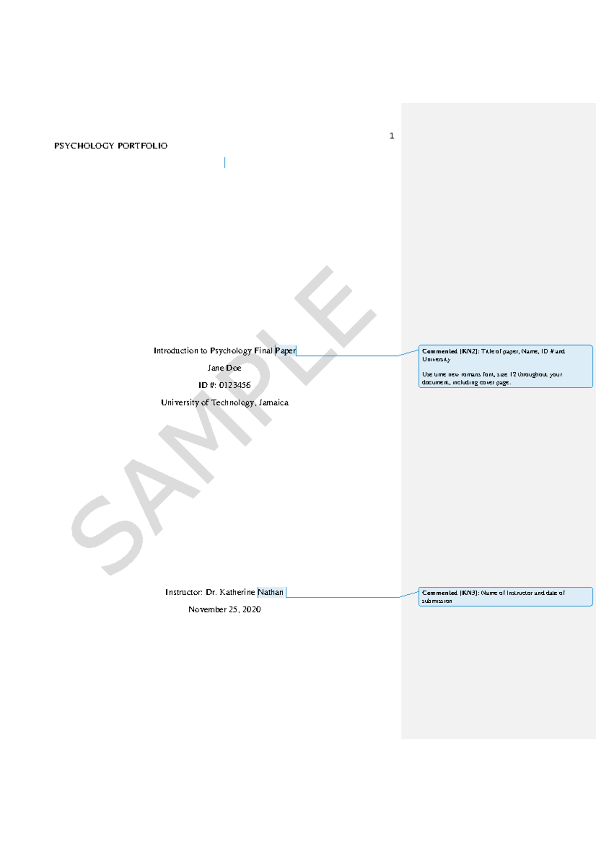 Portfolio sample - PSYCHOLOGY PORTFOLIO Introduction to Psychology ...